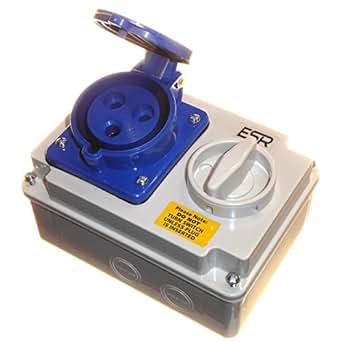 32 Amp 230V 3 Pin Interlock Socket Switched 2P+E Single Phase Blue ...