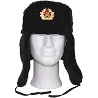 MFH Russian Winter Cap Black with Badge size L : Amazon.co.uk: Fashion