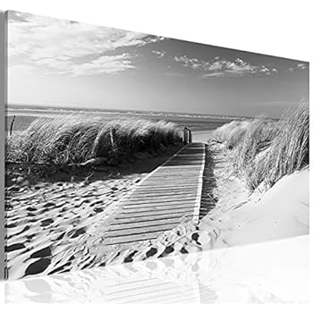 islandburner Bild Bilder auf Leinwand Strand Schwarz/Weiss Nordseestrand Langeoog Panorama XXL ...