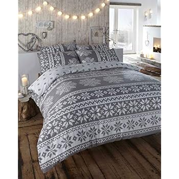 100% BRUSHED COTTON GREY KING SIZE DUVET COVER BED SET: Amazon.co.uk: Kitchen & Home