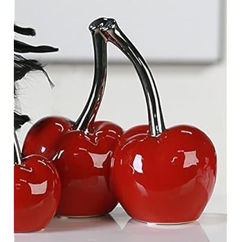 Sculpture moderne rouge cerise dOUBLE en céramique rouge/argenté 21 cm ...