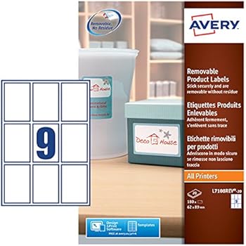 Avery Self Adhesive Removable Labels, All Printers, 9 Labels Per A4 ...