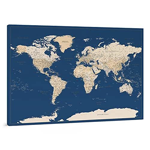 Canvas Map with Pins - Large World Map - Pinboard with Push Pins - Wood ...