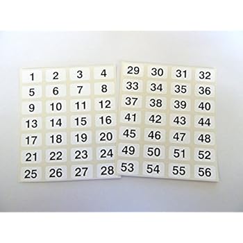 White 16x10mm Consecutive, Sequential Number Sequence Labels, Numbering Stickers, from 1-56 ...