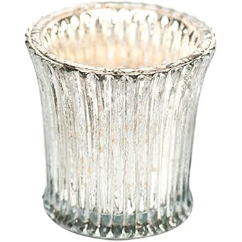 Glass Tea Light Holder - Fluted with Distressed Silver Foil, Set of 12 ...