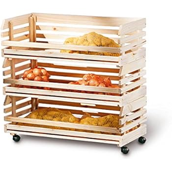 3 tier Wooden vegetable rack fruit food storage rack on the wheels ...