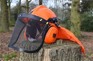 CHAINSAW BRUSHCUTTER SAFETY HELMET, METAL MESH VISOR, EAR PROTECTION ...