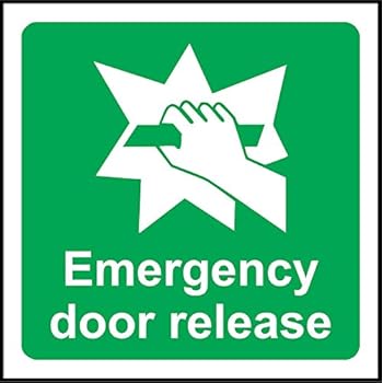 Emergency Door Release Safety Sign - Self adhesive sticker 100mm x ...