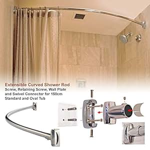 Barre de rideau de douche incurvée et extensible en acier inoxydable ...