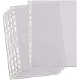 MARKQ A4 Transparent file, 100 Pcs Clear Plastic Folder Punched Pockets for Filing Paper ...
