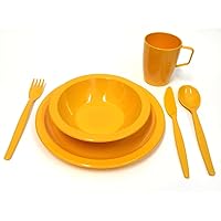 Harfield Pastel Blue Camping Dining Tableware Set - Plate, Bowl, Beaker ...