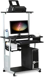 Yaheetech 2 Tiers Computer Desk with Keyboard Shelf and Printer Shelf ...