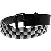 Unisex 3 Row Pyramid Studded Belt Bicolour Black and Neon Orange Check ...