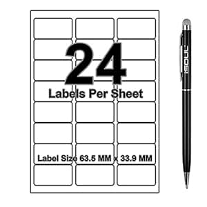 24 Per Page/Sheet, 50 Sheets (1200 Sticky Label), iSOUL White Blank ...