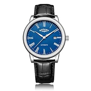 Rotary Men's Automatic Watch with Blue Dial Analogue Display and Black ...