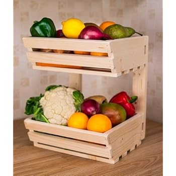 3 tier Wooden Vegetable fruit food storage rack Familly: Amazon.co.uk ...