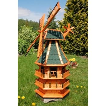 Traditional Windmill Solar Powered Wind Powered Garden Ornament LED ...