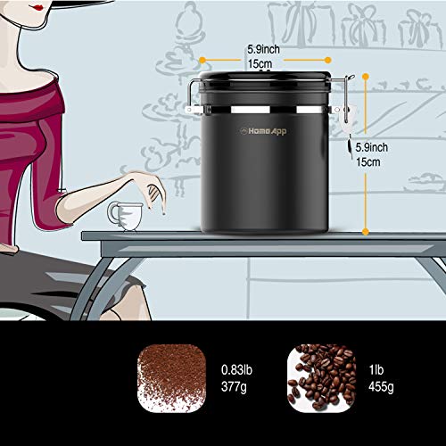 Airtight Coffee Canister, HomeApp Coffee Container Universal Stainless ...