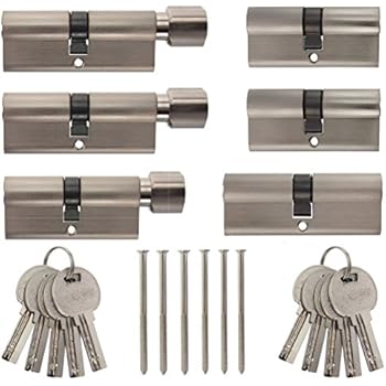 Lot de 6 cylindres de serrure à fermeture identique Assortiment de tailles (1 x 80 mm, 2 x 70 mm ...