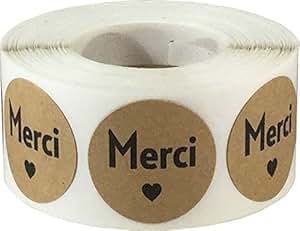 Kraft Marron Cercle avec Noir Merci Autocollants, 25 mm 1 Pouce Rond ...