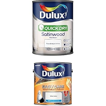 Dulux Quick Dry Satinwood Paint, 750 ml (Pure Brilliant White) Easycare ...