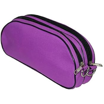 Large Double Zip Fabric Pencil Case Purple School Make-up: Amazon.co.uk ...