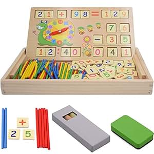 Kids Math Learning Tool Set Wooden Toy Kit with Black Board Counting ...