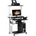 Yaheetech 2 Tiers Computer Desk with Keyboard Shelf and Printer Shelf ...