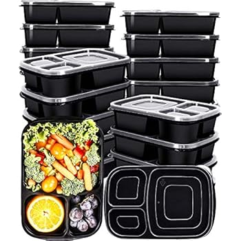 [10 Pack] 3 Compartment BPA-Free Reusable Meal Prep Containers ...