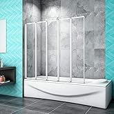 LUXURA® Bathroom 4 Panel Folding Bath Shower Screen Chrome 1000mm 4mm Glass Reversible : Amazon ...