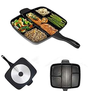 Non-Stick 5 in 1 black frying pan, multiple cooking compartments ...
