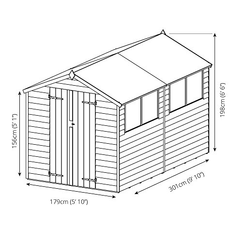 10x6 Wooden Overlap Garden Storage Shed, Windows, Double Door, Solid ...