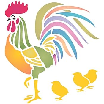 Rooster Stencil - 35.5 x 35.5cm (L) - Reusable Large Farm Animal Bird ...