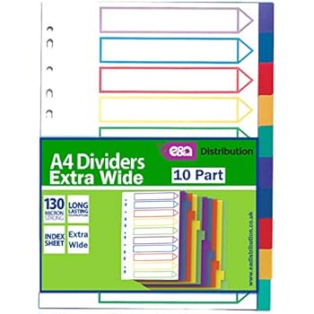 A4 File Dividers Plastic Coloured Tabs Subject Filing Numbered A-Z ...