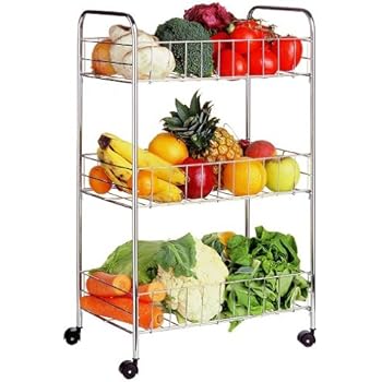 4 Tier Trolley Chrome Vegetable Fruit Kitchen Storage Rack Cart With ...