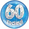 Age 60 Birthday Badge Blue And Silver Stars Holographic Recyclable 60th Birthday Party Badge OTB ...