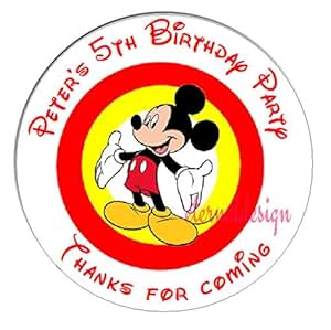 Pack of 48 Mickey Mouse Personalised Circle Stickers with Glossy Finish ...