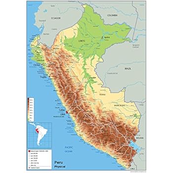 Peru Physical Map - Paper Laminated (A1 Size 59.4 x 84.1 cm): Amazon.co ...