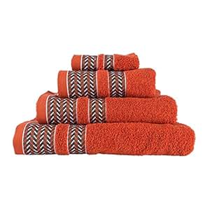 Homescapes 500 GSM Burnt Orange Hand Towel with Chevron Pattern Panel ...