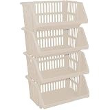 Large 5 Tier Stacking Baskets Storage Veg Rack Plastic Stackers, Black ...