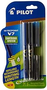 Pilot V7 Hi-tecpoint Pen with cartridge system - 1 Blue, 1 Black Pen, 2 ...