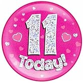 Age 11 Birthday Badge Pink And Silver Holographic Recyclable 11th Birthday Party Badge : Amazon ...