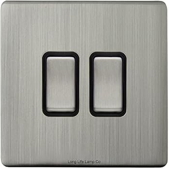 Gloss Brush Chrome Double Light Switch 2 Gang 2 Way N304DME Screwless ...