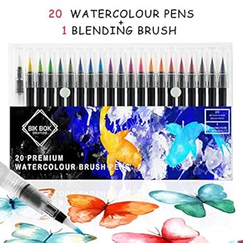 Watercolour Brush Pen Set,SAYEEC 12 Colours Dual Tip Brush Pens with ...
