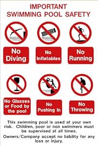 Swimming pool safety sign: IMPORTANT SWIMMING POOL SAFETY A4 size on ...