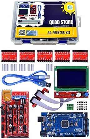 Quad Store 3D Printer Core Parts kit with Mega 2560, Ramps1.4 Shield, A4988 and 12864 Smart LCD ...
