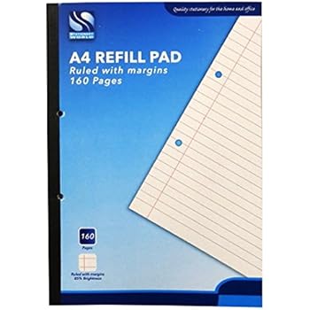 A4 Refill Pad - 200 Pages - Ruled with Margins - 2 Hole Punched: Amazon ...