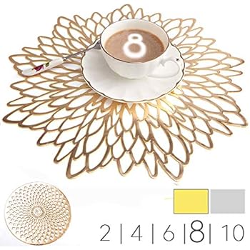 Snowkingdom Set of 6, Gold Metallic Vinyl Round Placemats Laminated ...