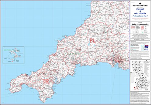 Cornwall And Scilly Isles Wall Map With Postcode Wall Map | Desertcart ...