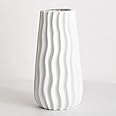 White Ceramic Ribbed Vase for Home Decor - Modern Decorative Chic for ...